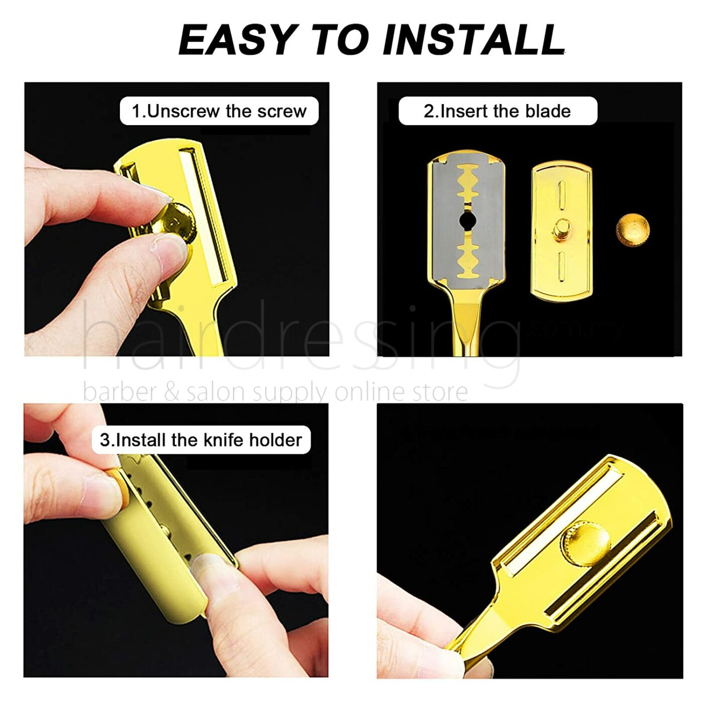 Double Sided Straight Handle Razor Holder (Gold) - Headgame Barbergear