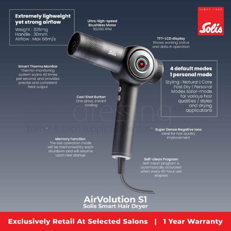 Solis Smart AIRVOLUTION S1 Hair Dryer - Headgame Barbergear