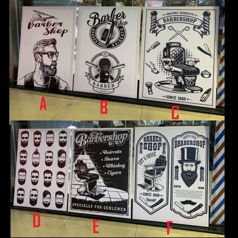 Barber Shop Canvas Poster with Wooden Frame Siap Dengan Bingkai Kayu 80 ...